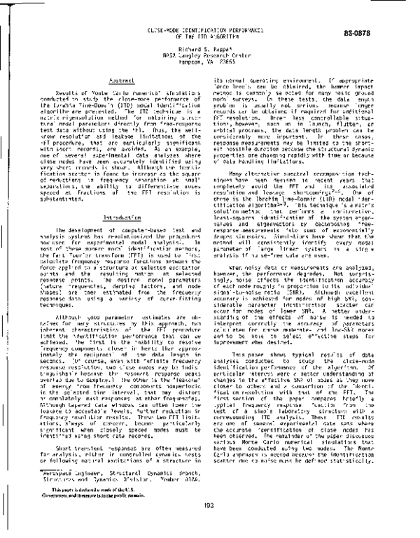 Pdf Close Mode Identification Performance Of The Itd Algorithm