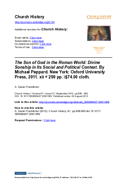 (PDF) The Son of God in the Roman World: Divine Sonship in its Social ...