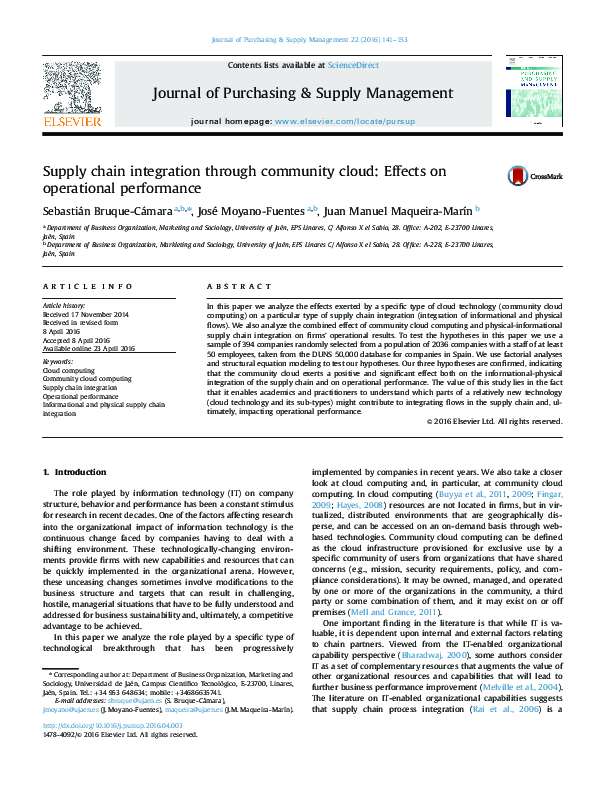 (PDF) Supply chain integration through community cloud: Effects on ...