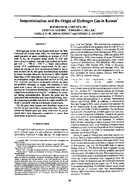 (PDF) Serpentinization and the Origin of Hydrogen Gas in Kansas