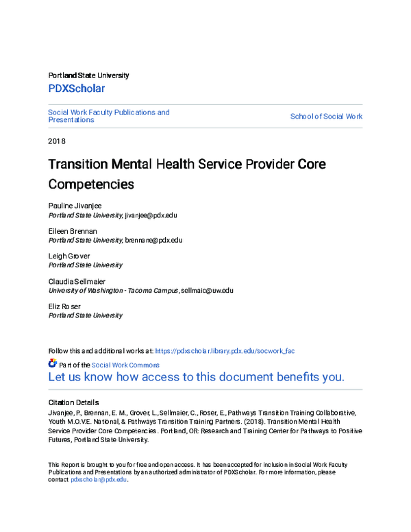 (PDF) Transition Mental Health Service Provider Core Competencies