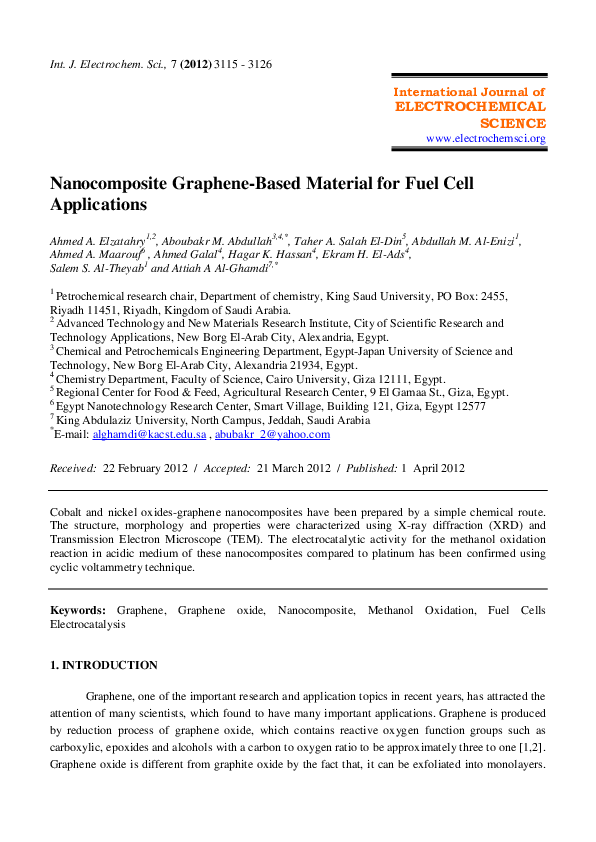 (PDF) Nanocomposite Graphene-Based Material for Fuel Cell Applications