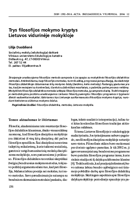 (PDF) Trys filosofijos mokymo kryptys Lietuvos vidurinėje mokykloje