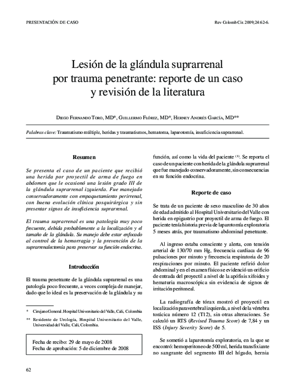 (PDF) Adrenal gland injury in penetrating trauma: case report and ...