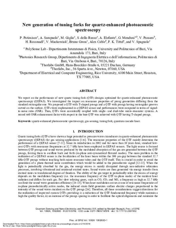 (PDF) New generation of tuning forks for quartz-enhanced photoacoustic spectroscopy