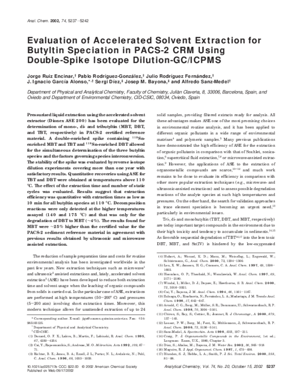 (PDF) Evaluation of Accelerated Solvent Extraction for Butyltin Speciation in PACS-2 CRM Using ...