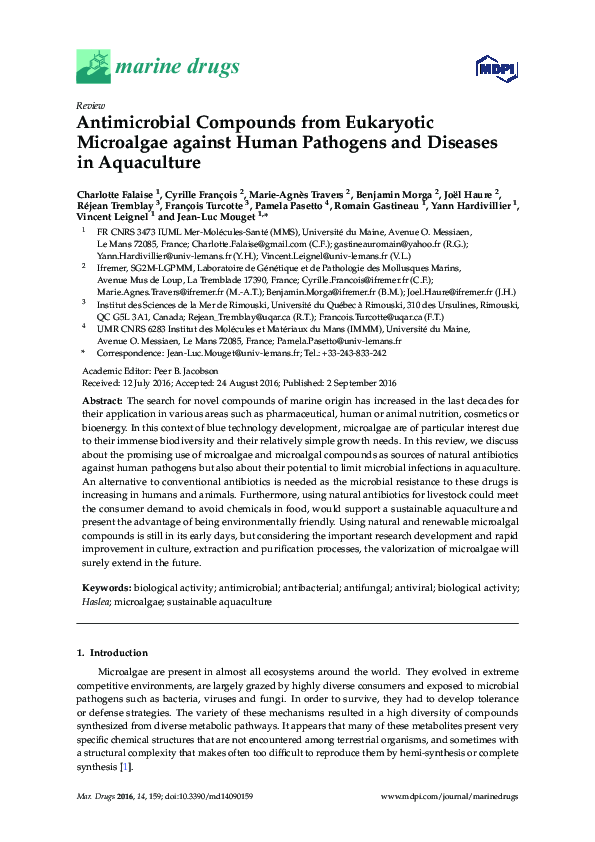 (PDF) Antimicrobial Compounds from Eukaryotic Microalgae against Human Pathogens and Diseases in ...