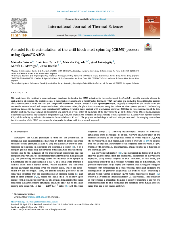 (PDF) A model for the simulation of the chill block melt spinning ...