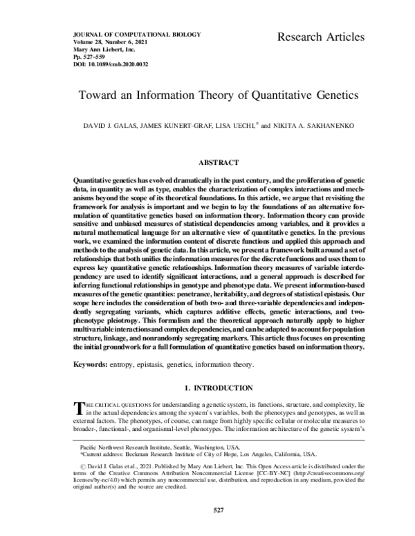 (PDF) Toward an Information Theory of Quantitative Genetics