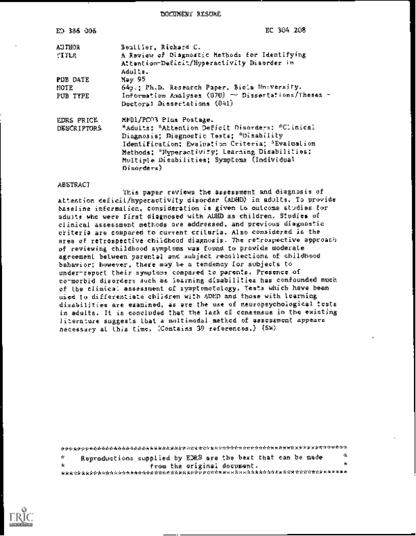 (PDF) A Review of Diagnostic Methods for Identifying Attention-Deficit ...