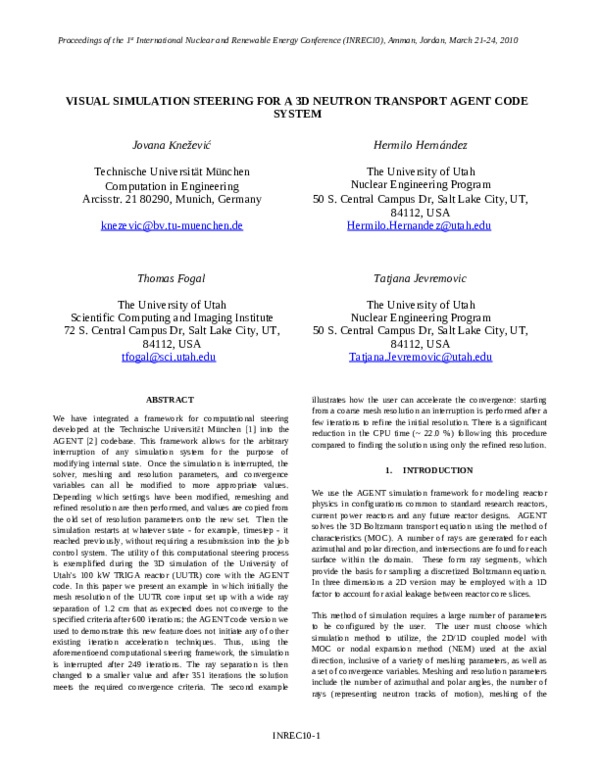 (PDF) Visual Simulation Steering for a 3D Neutron Transport Agent Code System