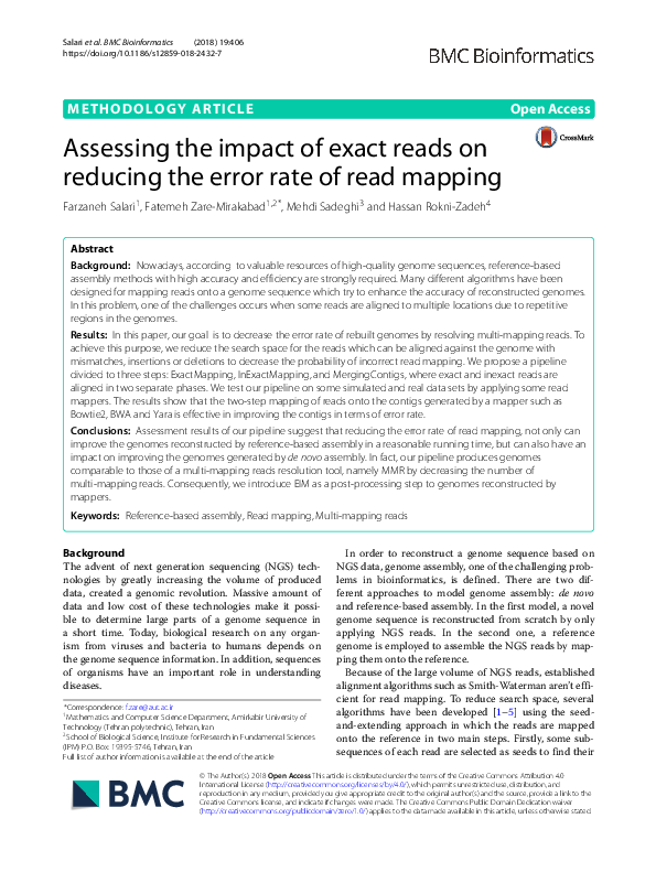 (PDF) Assessing the impact of exact reads on reducing the error rate of read mapping
