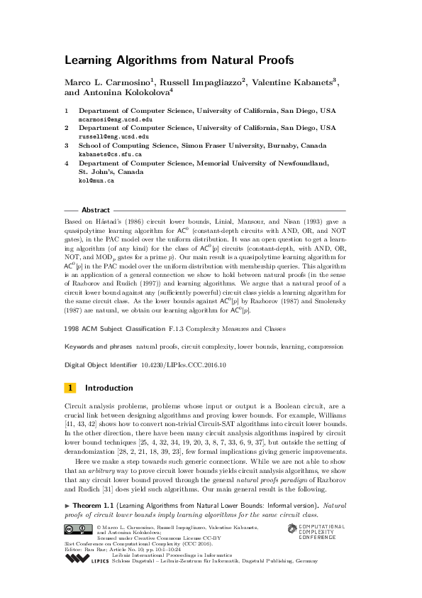 (PDF) Learning Algorithms from Natural Proofs