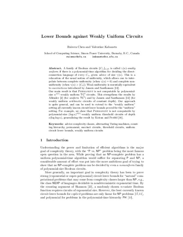 (PDF) Lower Bounds against Weakly Uniform Circuits