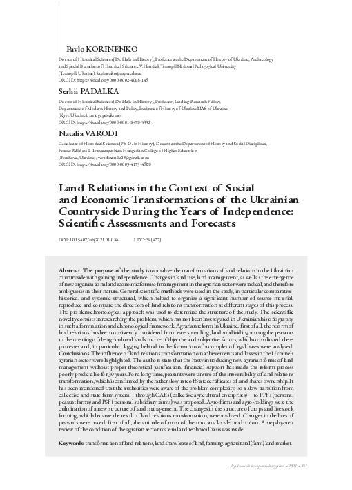 (PDF) Land Relations in the Context of Social and Economic ...