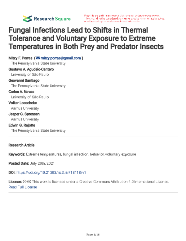 (PDF) Fungal Infections Lead to Shifts in Thermal Tolerance and ...
