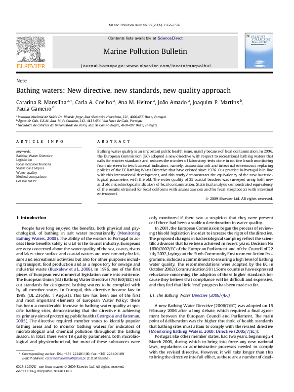 (PDF) Bathing waters: New directive, new standards, new quality approach