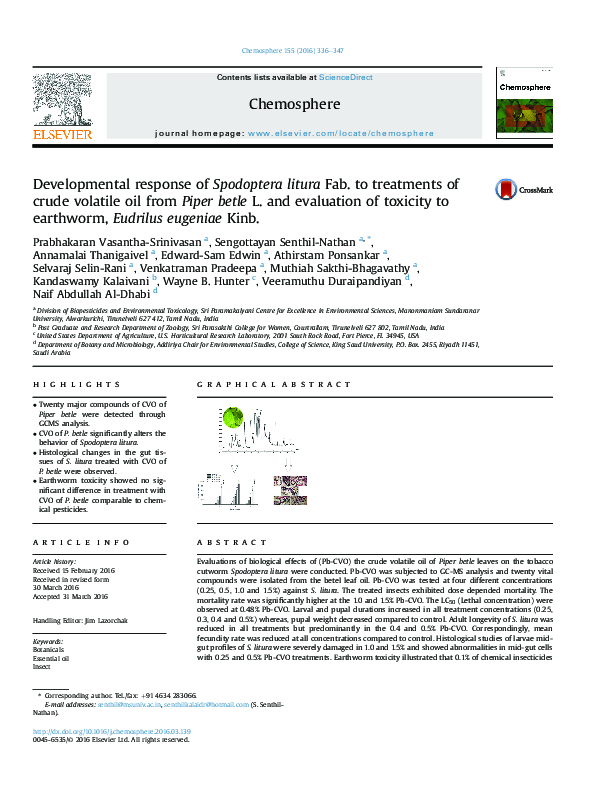 (PDF) Developmental response of Spodoptera litura Fab. to treatments of crude volatile oil from ...