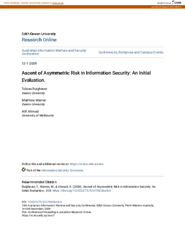 (PDF) The ascent of asymmetric risk in information security: an initial ...