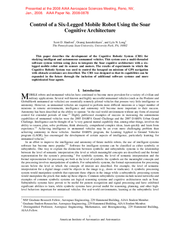 (PDF) Control of a Six-Legged Mobile Robot Using the Soar Cognitive Architecture
