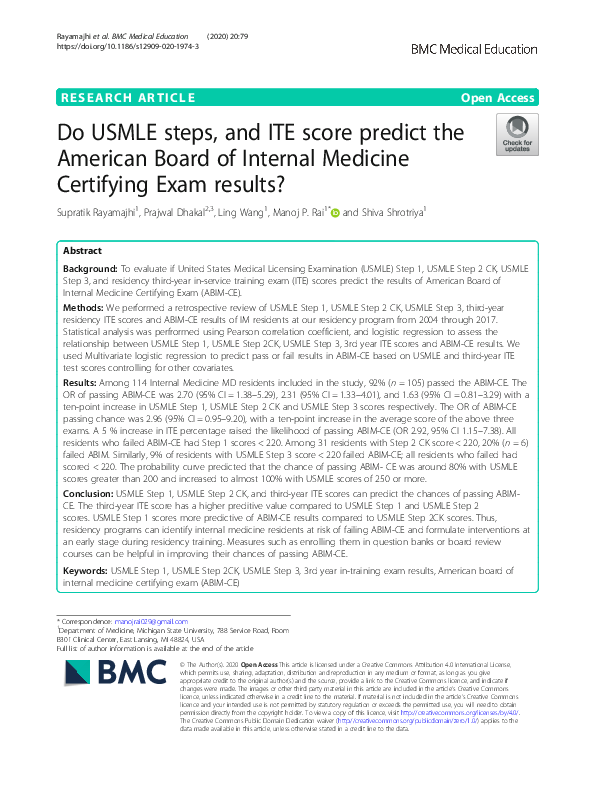 (PDF) Do USMLE Steps and ITE Results Predict Performance in the ...