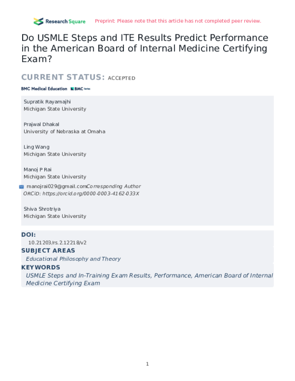 (PDF) Do USMLE Steps and ITE Results Predict Performance in the ...