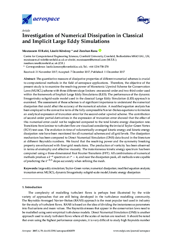 Pdf Investigation Of Numerical Dissipation In Classical And Implicit Large Eddy Simulations