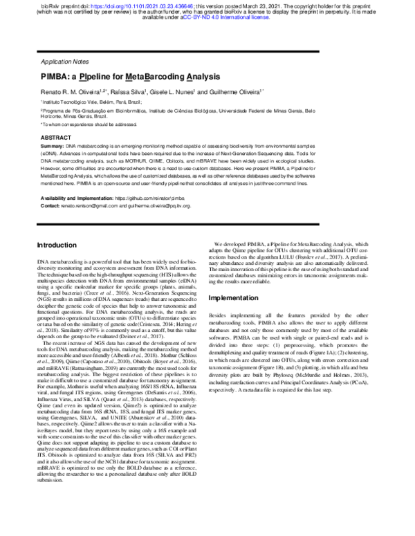 (PDF) PIMBA: a PIpeline for MetaBarcoding Analysis