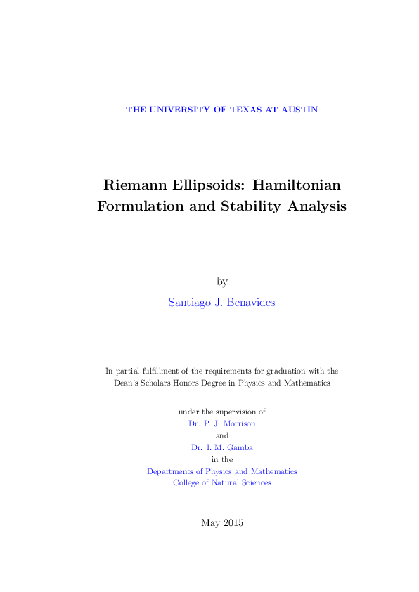 (PDF) Riemann Ellipsoids: Hamiltonian Formulation and Stability Analysis | Santiago Benavides ...