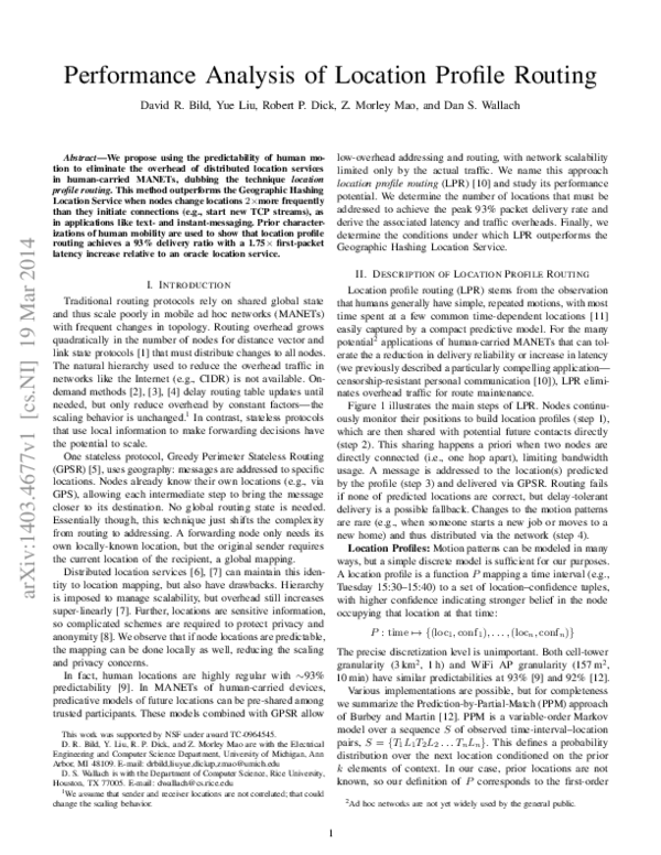 (PDF) Performance Analysis of Location Profile Routing