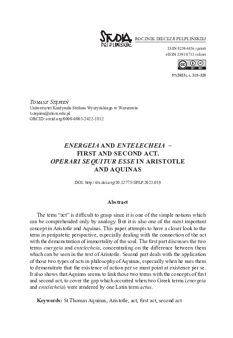 (PDF) ENERGEIA AND ENTELECHEIA -FIRST AND SECOND ACT. OPERARI SEQUITUR ...