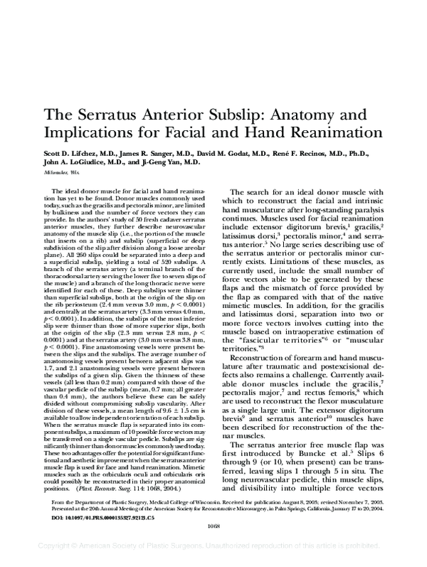 (PDF) The Serratus Anterior Subslip: Anatomy and Implications for ...