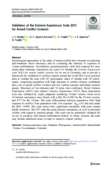 (PDF) Validation of the Extreme Experiences Scale (EX2) for Armed Conflict Contexts | Juan ...