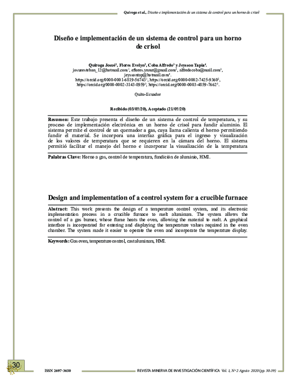 (PDF) Diseño e implementación de un sistema de control para un horno de crisol | Evelyn Estrada ...