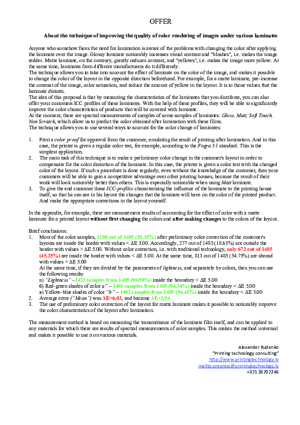(PDF) Quality of color rendering of images under various laminates ...