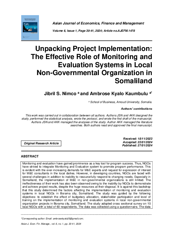 (PDF) Unpacking Project Implementation: The Effective Role of Monitoring and Evaluation Systems ...