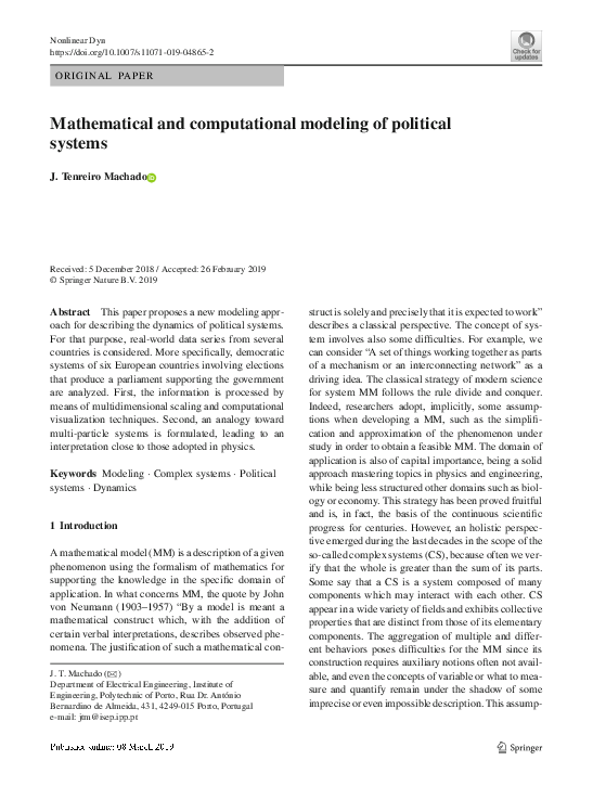 (PDF) Mathematical and computational modeling of political systems