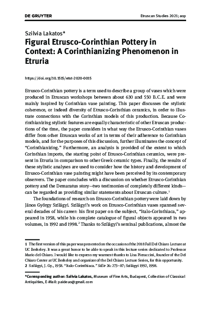 (PDF) Figural Etrusco-Corinthian Pottery in Context: A Corinthianizing ...