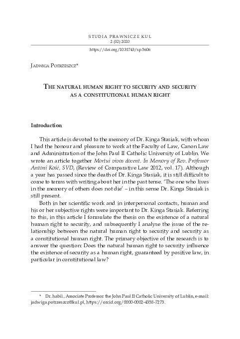 (PDF) The natural human right to security and security as a ...
