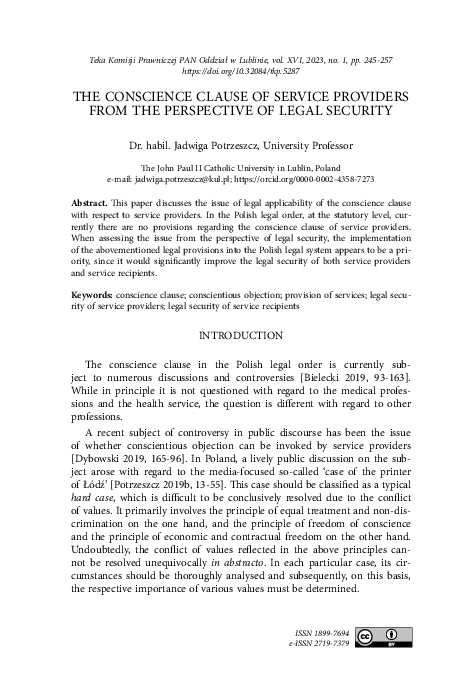 (PDF) The Conscience Clause of Service Providers from the Perspective ...