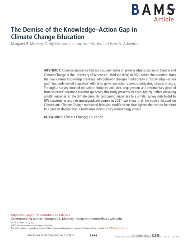 (PDF) The Demise of the Knowledge–Action Gap in Climate Change Education