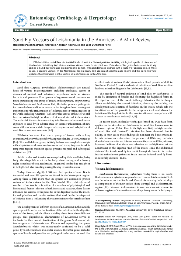 (PDF) Sand Fly Vectors of Leishmania in the Americas - A Mini Review