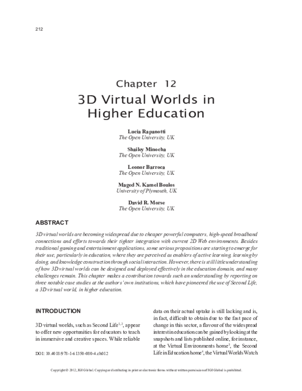 (PDF) 3D Virtual Worlds in Higher Education