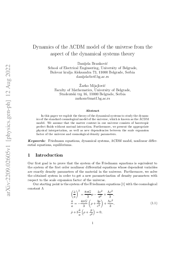 (PDF) Dynamics of the $\Lambda$CDM model of the universe from the aspect of the dynamical ...