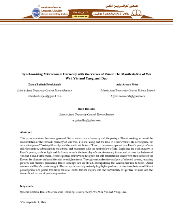 (PDF) Synchronizing Microcosmic Harmony with the Verses of Rumi: The Manifestation of Wu Wei ...