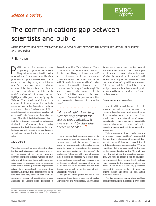 (PDF) The communications gap between scientists and public