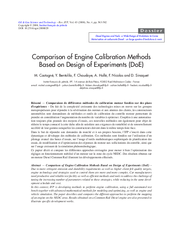(PDF) Comparison of Engine Calibration Methods Based on Design of ...