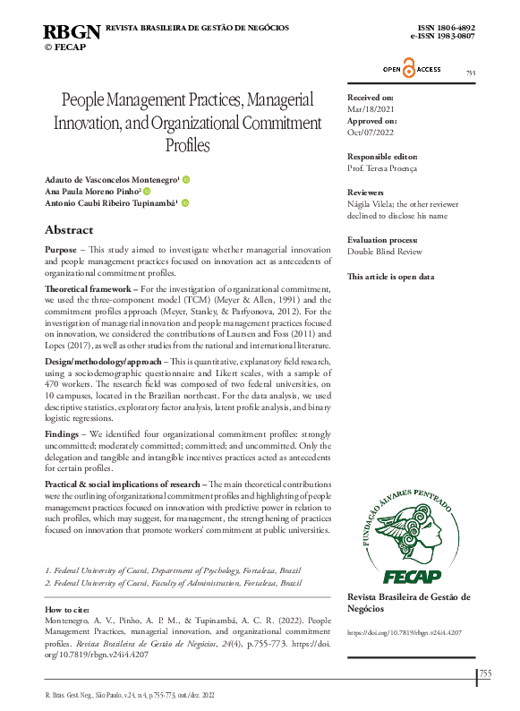 (PDF) People Management Practices, Managerial Innovation, and Organizational Commitment Profiles