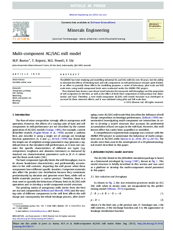(PDF) Multi-component AG/SAG mill model