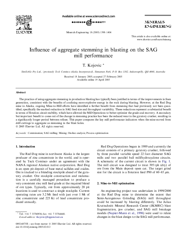 (PDF) Influence of aggregate stemming in blasting on the SAG mill ...